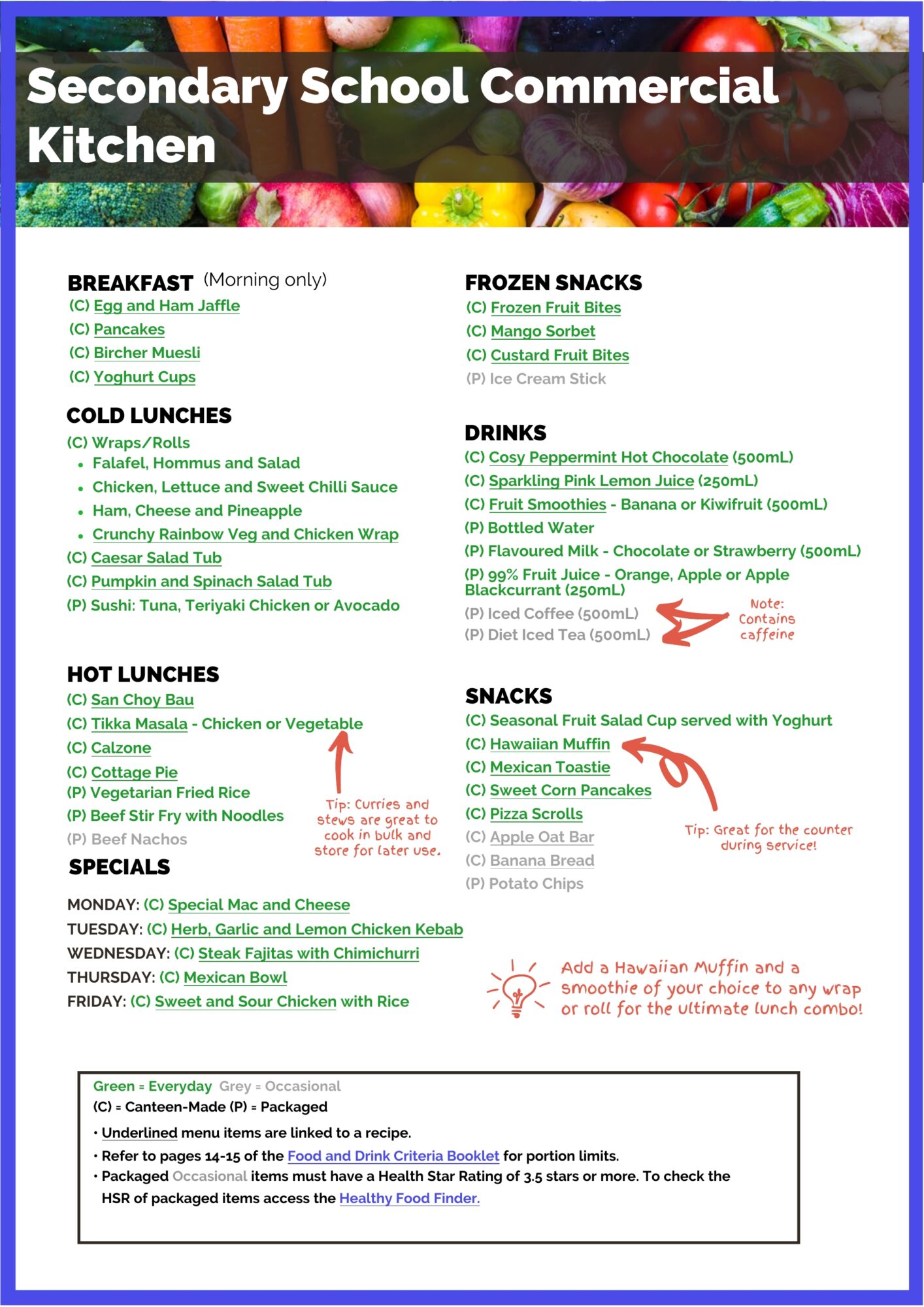 Sample menus: NSW Healthy School Canteen Strategy - Healthy Kids